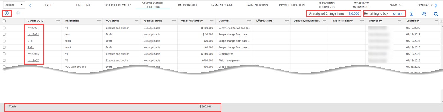 Vendor Change Orders