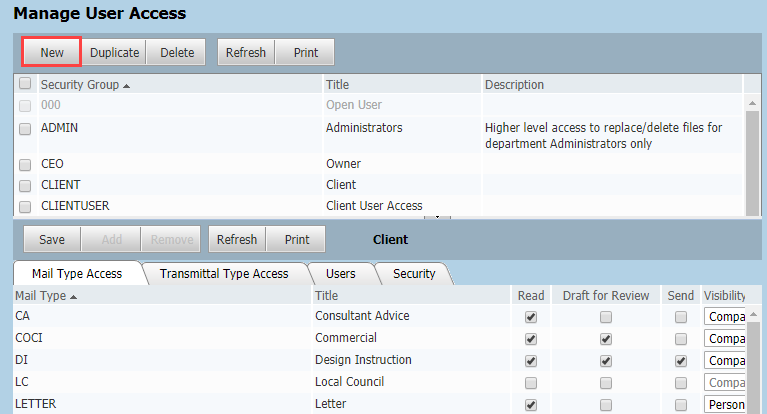 InEight Document Classic - Creating a Security group