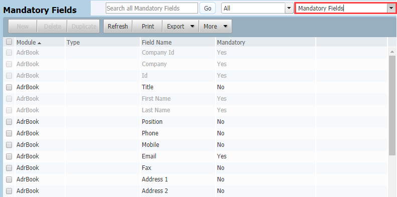 Defining Mandatory Fields