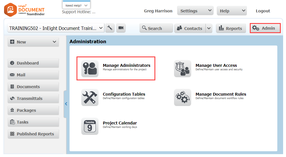 Updating the Project Administrator