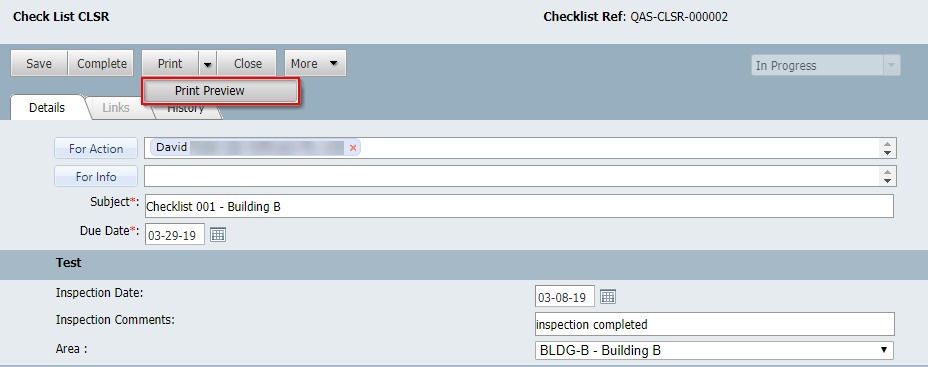 Checklist History Print Template