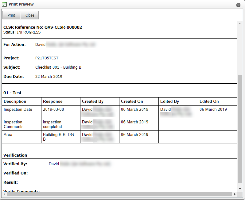 Checklist History Print Template