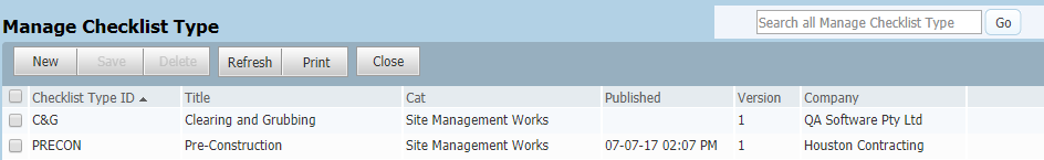 Creating a new Checklist Type