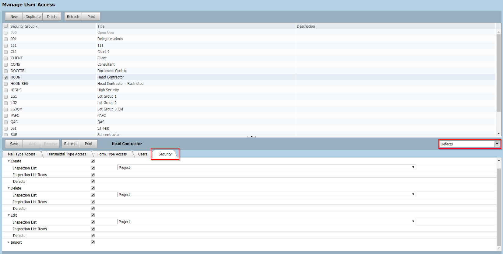 InEight Document Classic - Security Settings