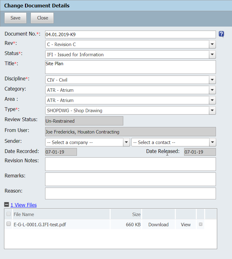 InEight Document Classic - Changing Document Details