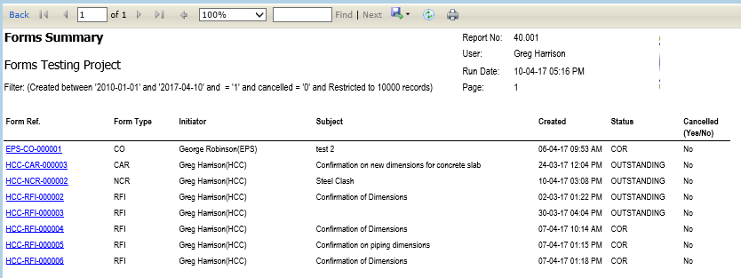 001 – Summary – Report