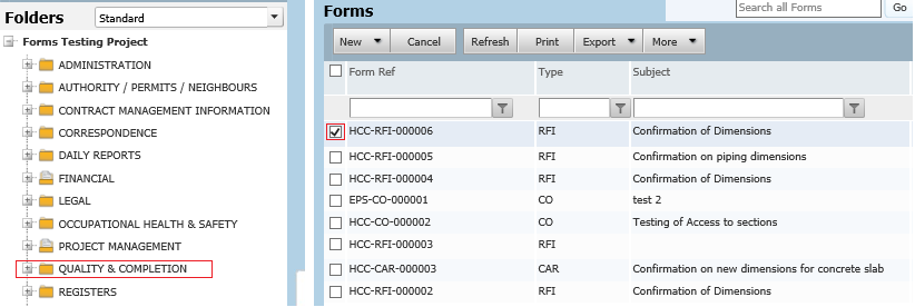 Assign Form to Folder