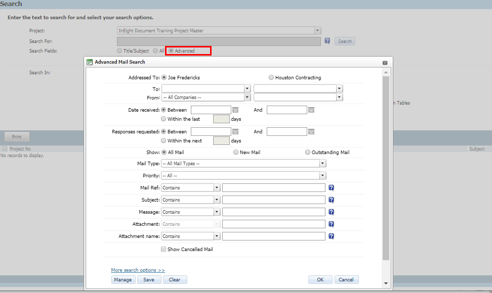 InEight Document Classic - Global Search - Advanced