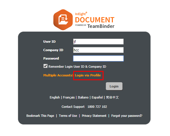 InEight Document Classic - Login Profile