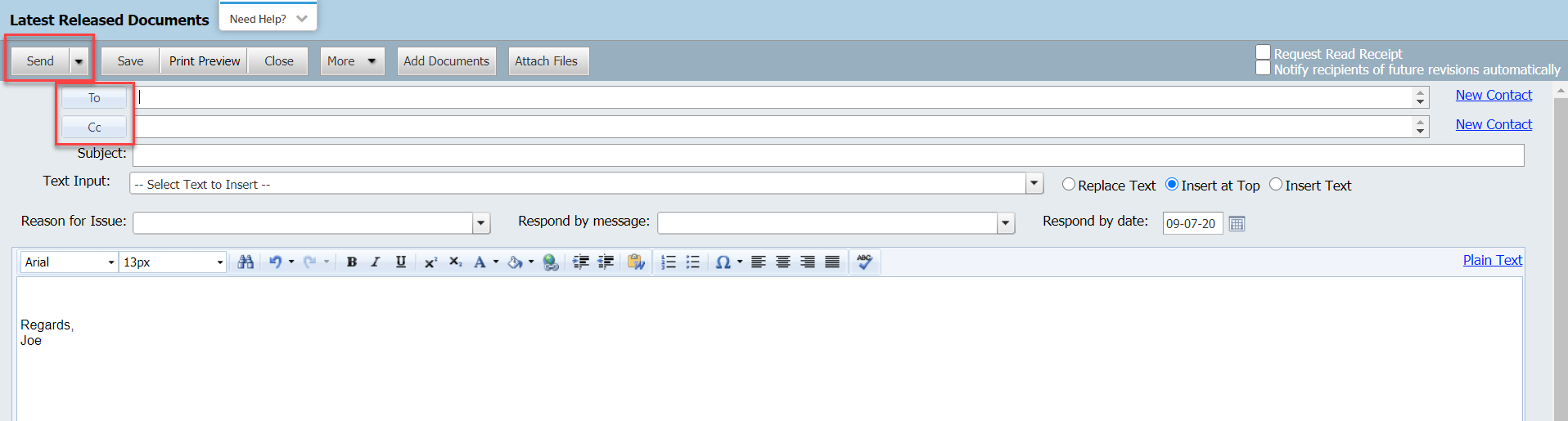 InEight Document Classic - Creating New InEight Document Transmittals