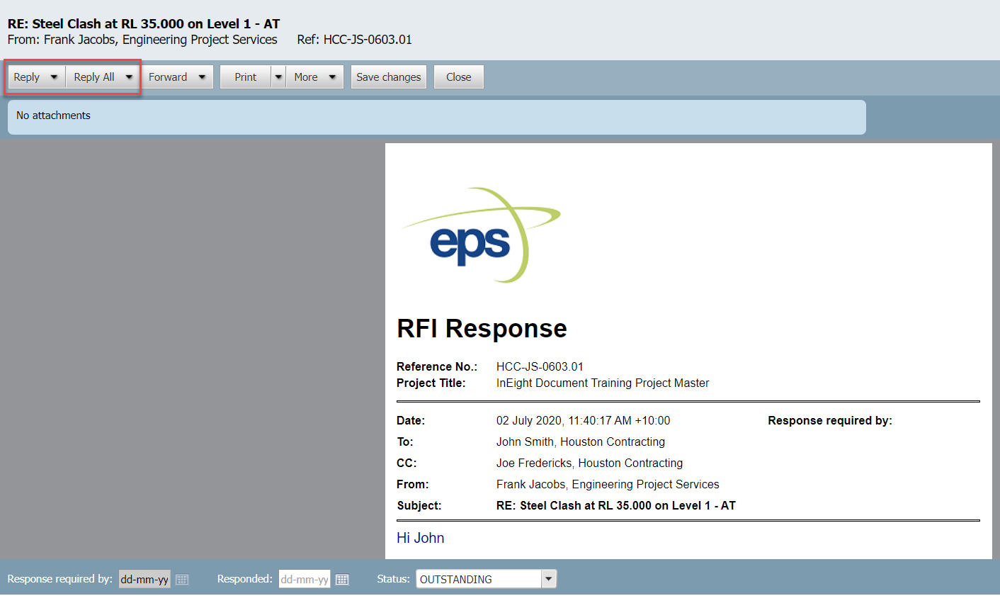 InEight Document Classic - Managing Mail within Outlook