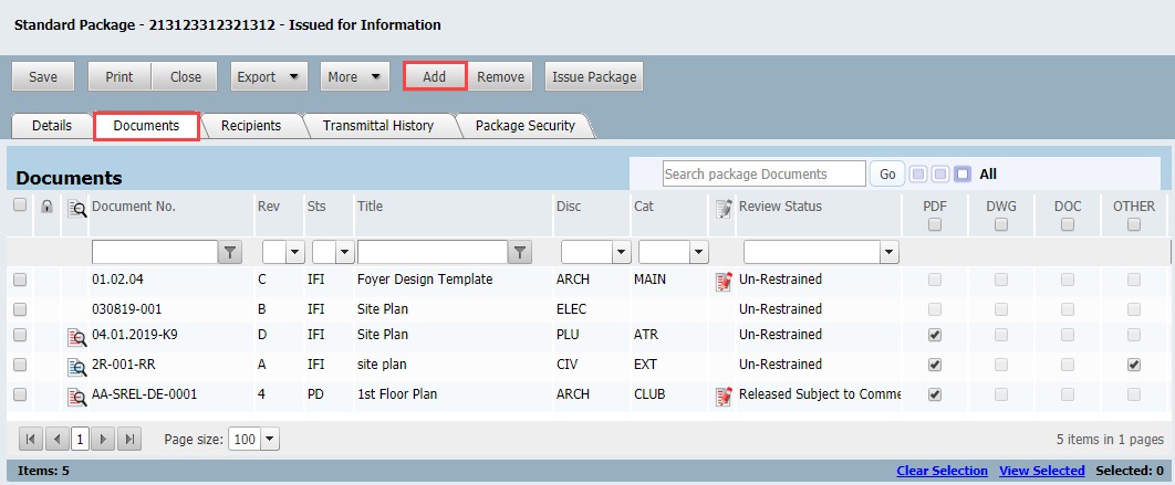 Adding Standard Package Documents