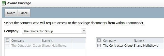 InEight Document Classic - Awarding a Package