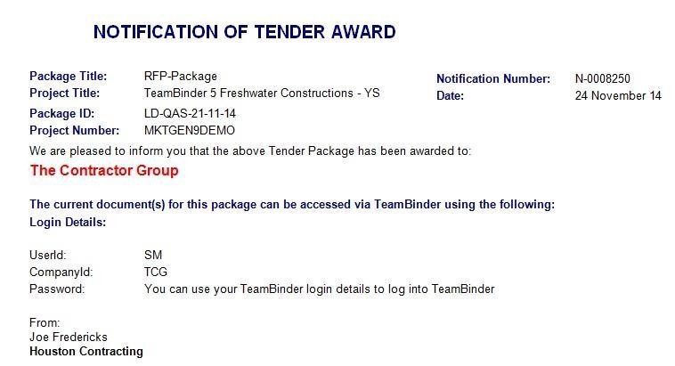 InEight Document Classic - Awarding a Package