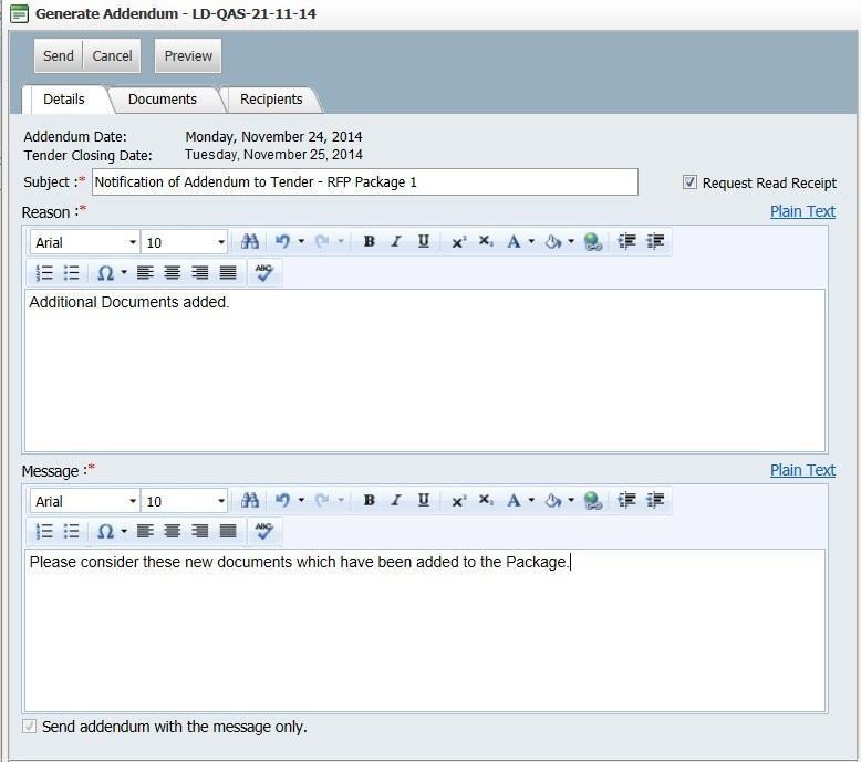 Generating an Addendum to Tender