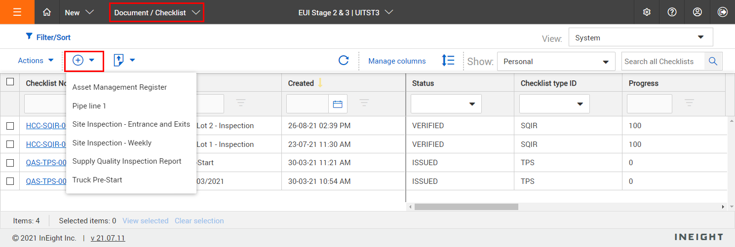 Starting a New Checklist