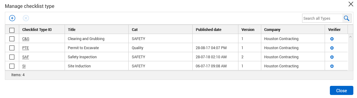Creating a new Checklist Type
