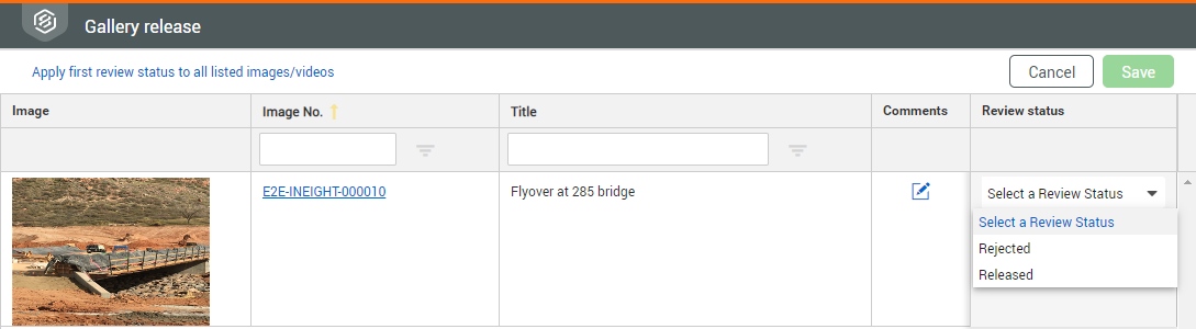 Sending Project Gallery items for Review