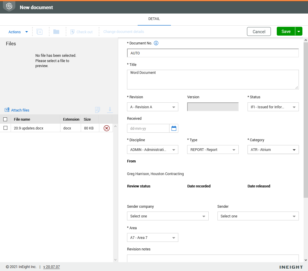 InEight Document - Uploading a New InEight Document