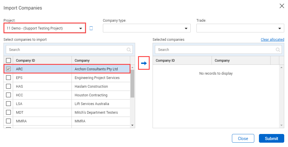 Importing Contacts from Another InEight Document Project