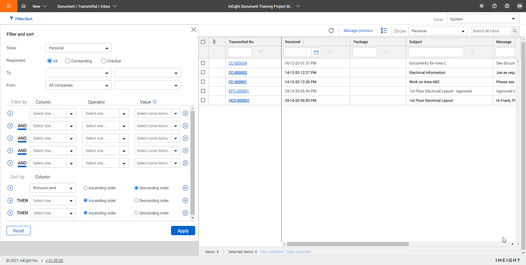 Searching for Transmittals