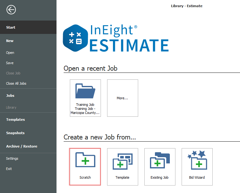 InEight Estimate on Premise - Job Creation