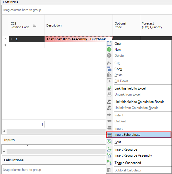 Cost Item Assembly Creation