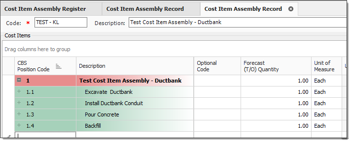 Cost Item Assembly Creation
