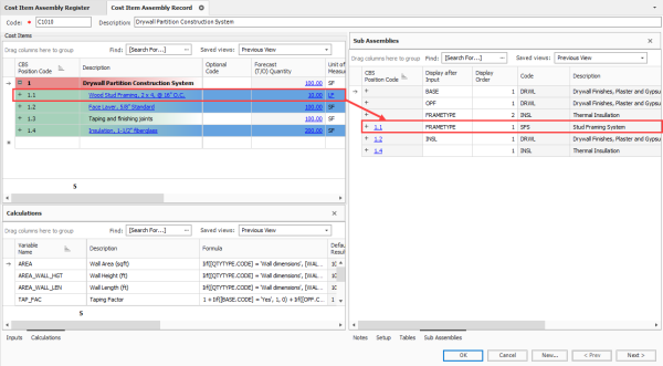 Cost Item Sub-Assemblies