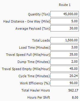 InEight Estimate - Haul calculator