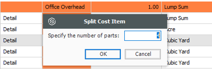 InEight Estimate - Split Cost Items