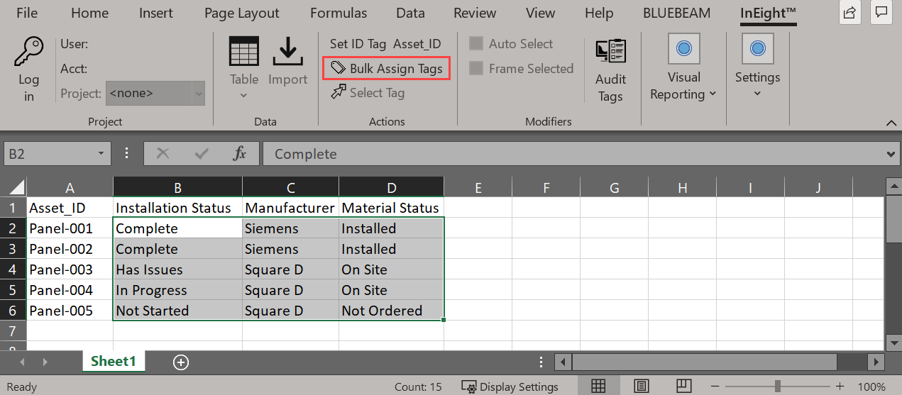 InEight Model - Import Tags from Excel