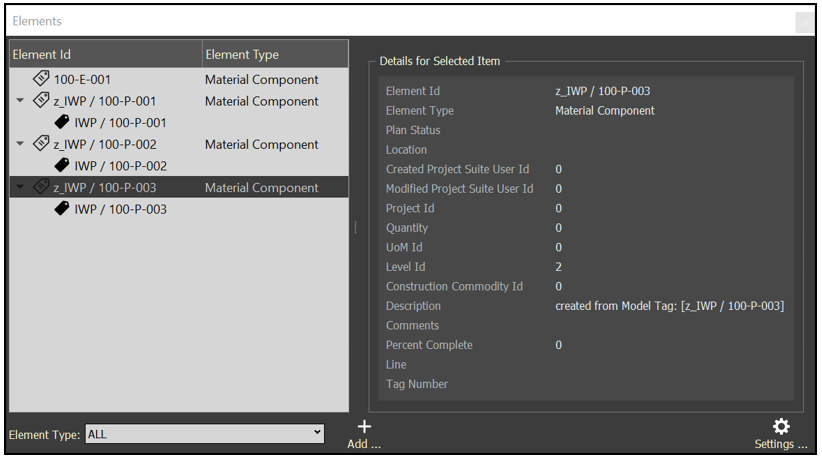 Manually created elements