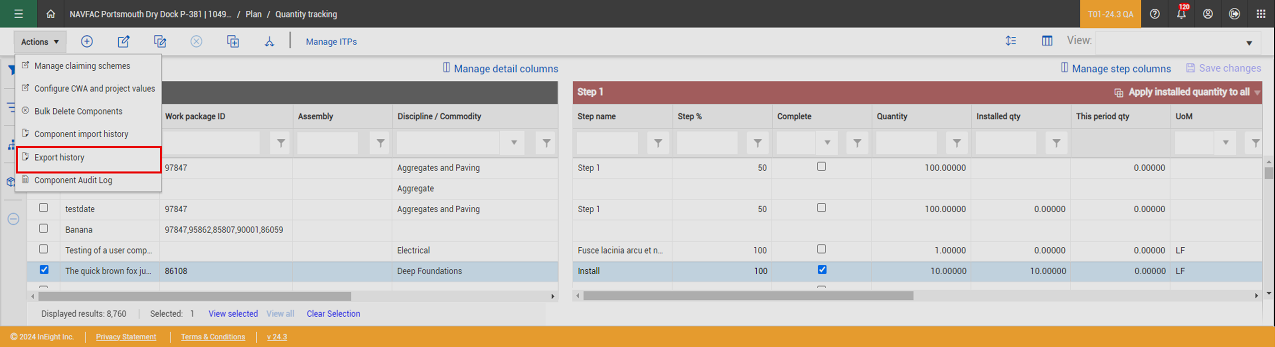 Component Export History