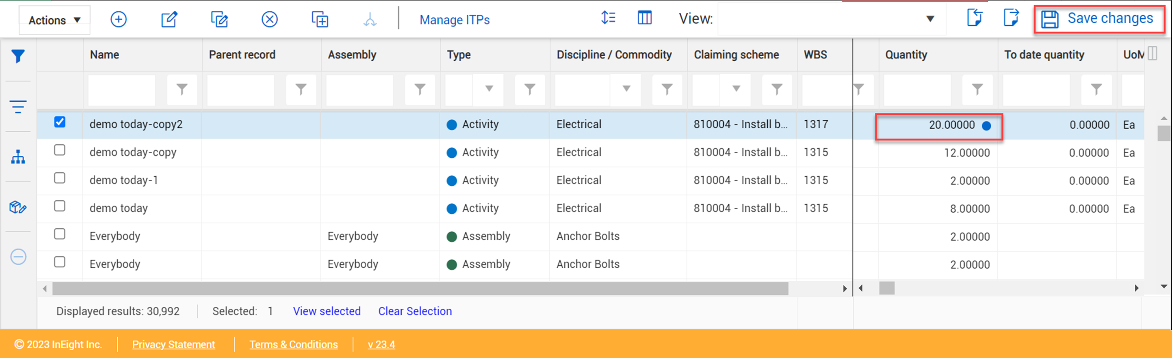 InEight Plan - Edit Claimed Quantities