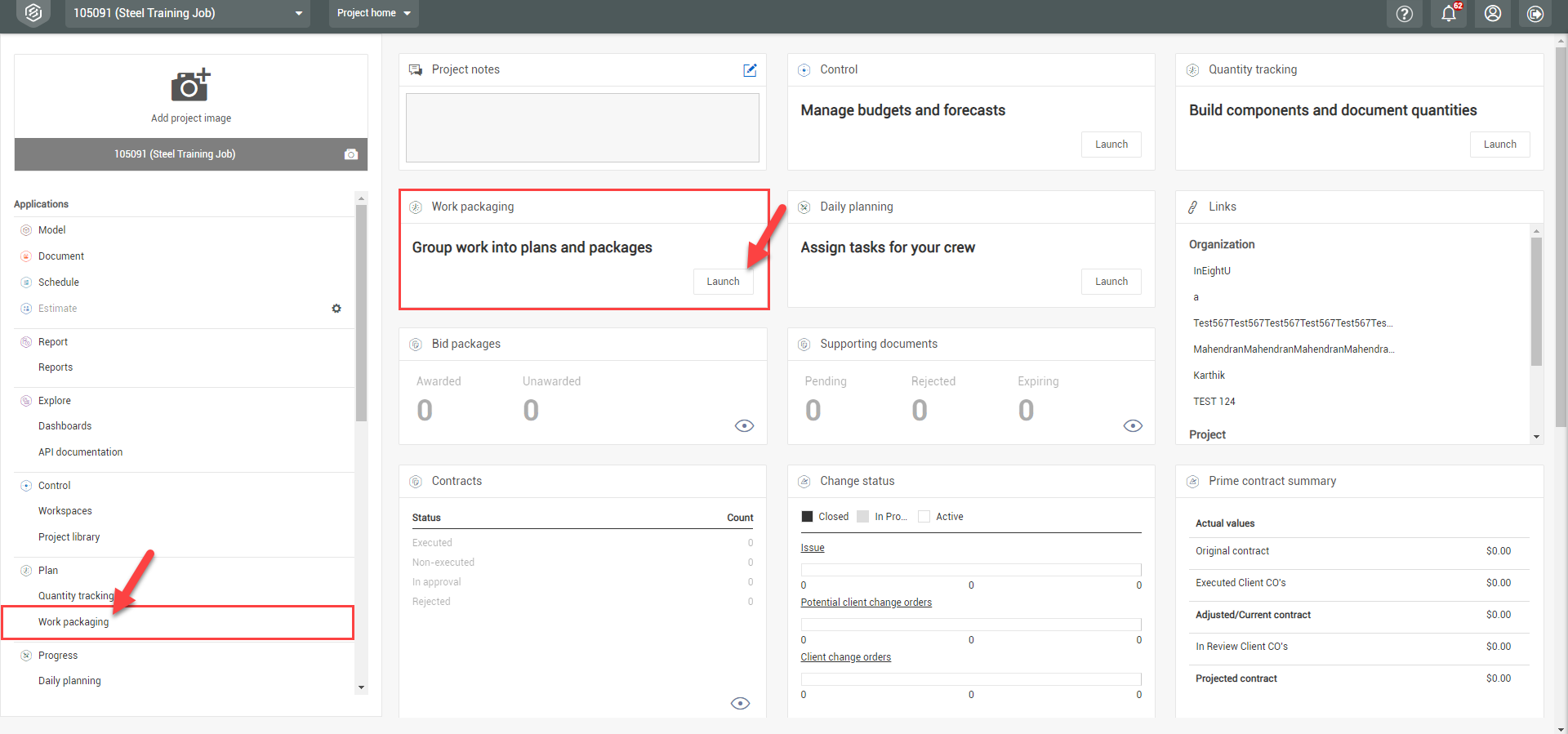 InEight Plan - Page Navigation