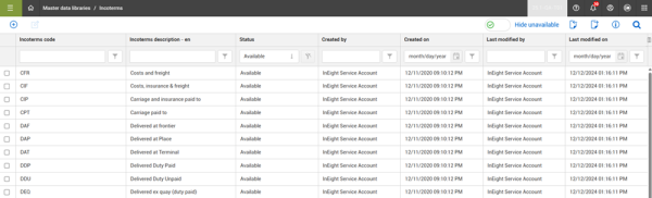 InEight Platform - Incoterms
