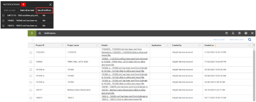 InEight Platform - Notifications