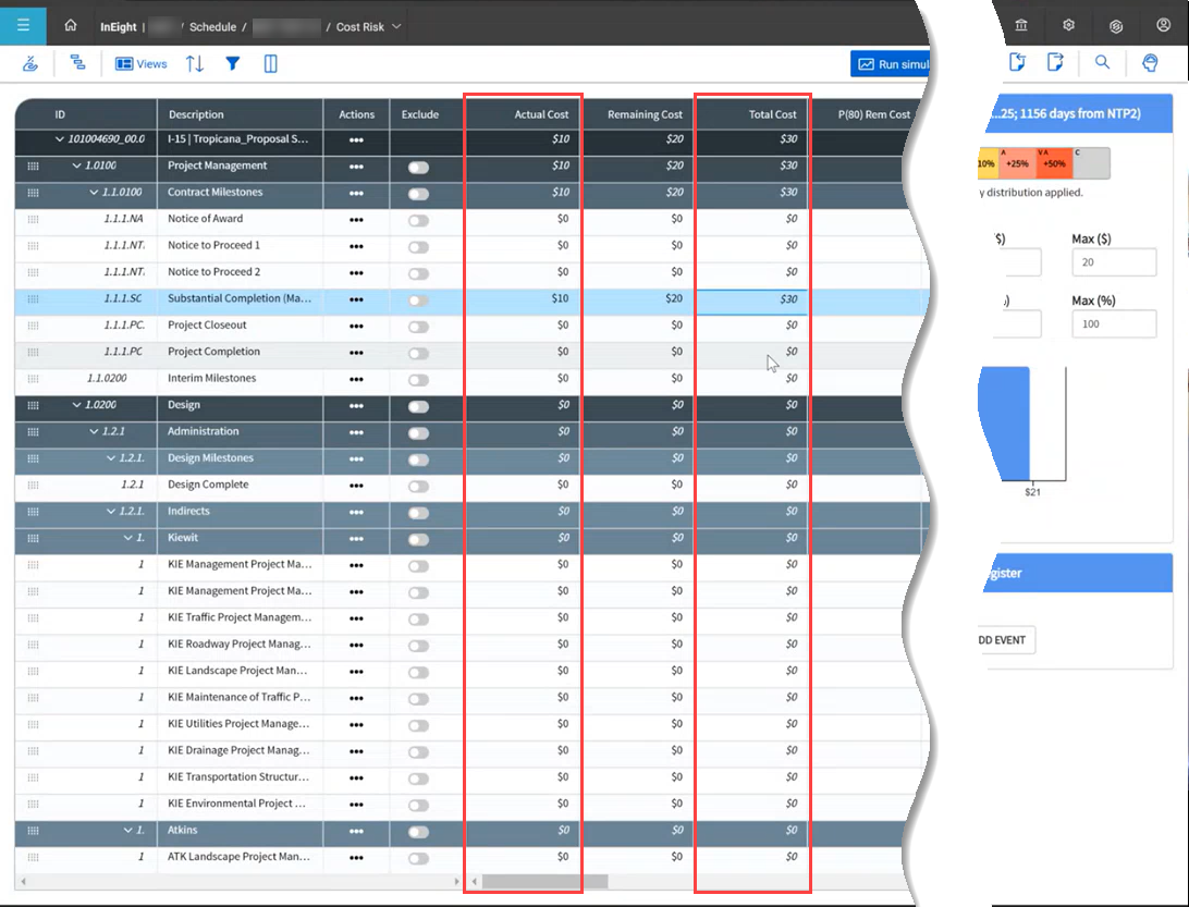 InEight Schedule - Cost Risk Overview