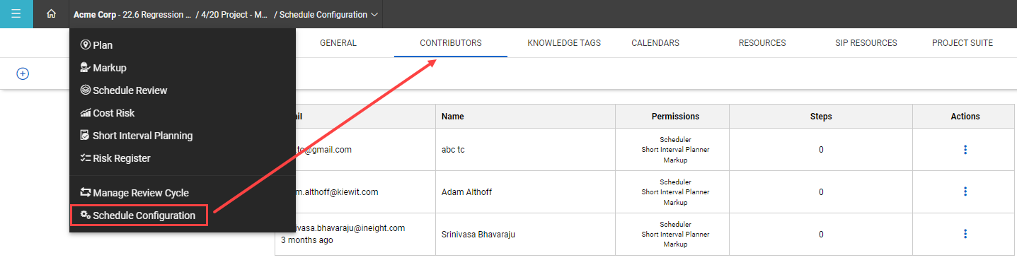 InEight Schedule - Schedule contributor setup