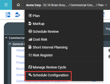 InEight Schedule - Schedule Configuration Settings