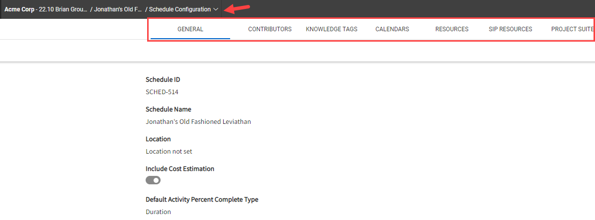 Schedule Configuration Settings