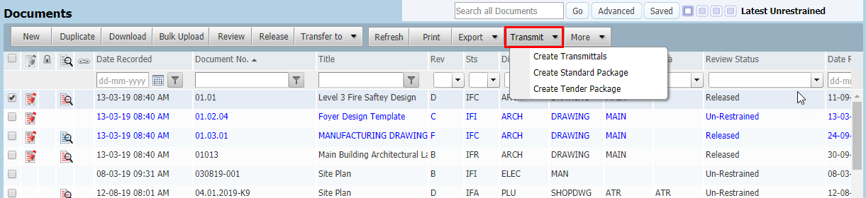 Creating and Sending Transmittals