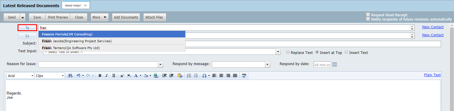 Creating and Sending Transmittals