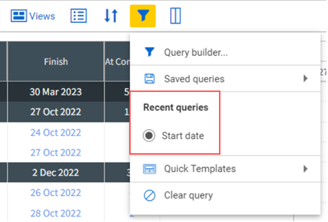 InEight Schedule - Builder menus