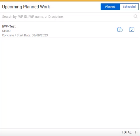 Upcoming planned work tile