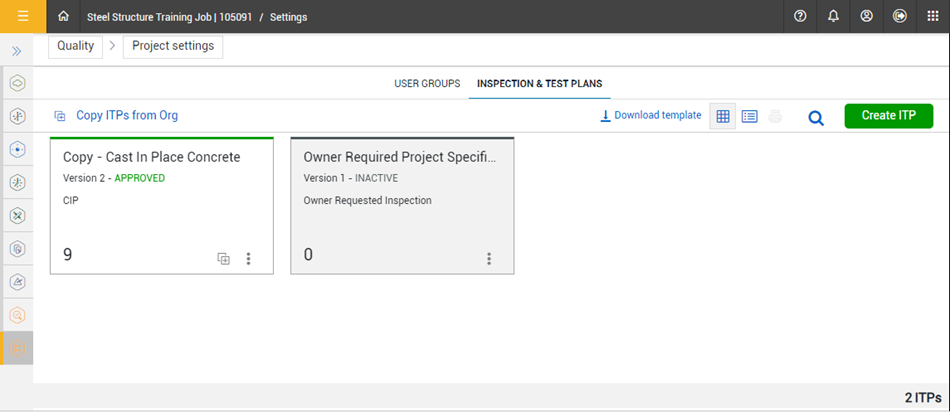 Create ITPs At The Project Level